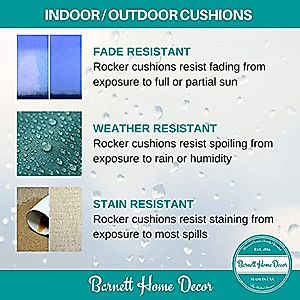 Boutique Blue Floral Porch Rocker Cushions - Extra-Large - Indoor - Outdoor, Fade Resistant, Weather Resistant - Latex Foam Fill Rocking Chair Seat Cushion & Backrest Pad Set - ( Blue - White )