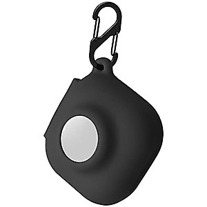 Geiomoo Silicone Case Compatible with Air Tag and Beats Fit Pro, 2 in 1 Protective Cover with Carabiner (Black)