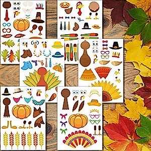 417 Pieces Make-A-Turkey Stickers Thanksgiving Stickers Party Game DIY Stickers for Kids Thanksgiving Autumn Fall Harvest Party Favors
