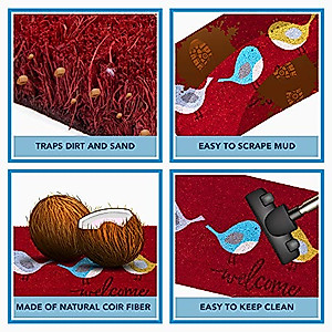 Bonletti Coir Door Mat with Attractive Bird Design for Outdoor Entrance - Cute 18"X30" Three Birds Doormat
