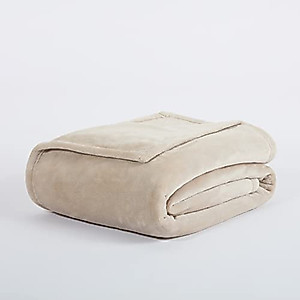 SERTA Cozy Plush Thick Fuzzy Super Soft Lightweight Throw Blanket for Bed, Couch, or Travel, Twin (60 in x 80 in), Taupe