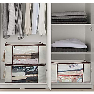 MISSLO Thick Oxford Clothing Organizer Storage Bags for Clothes, Blanket, Comforter, Closet, Medium, 3 Piece Set (Beige)