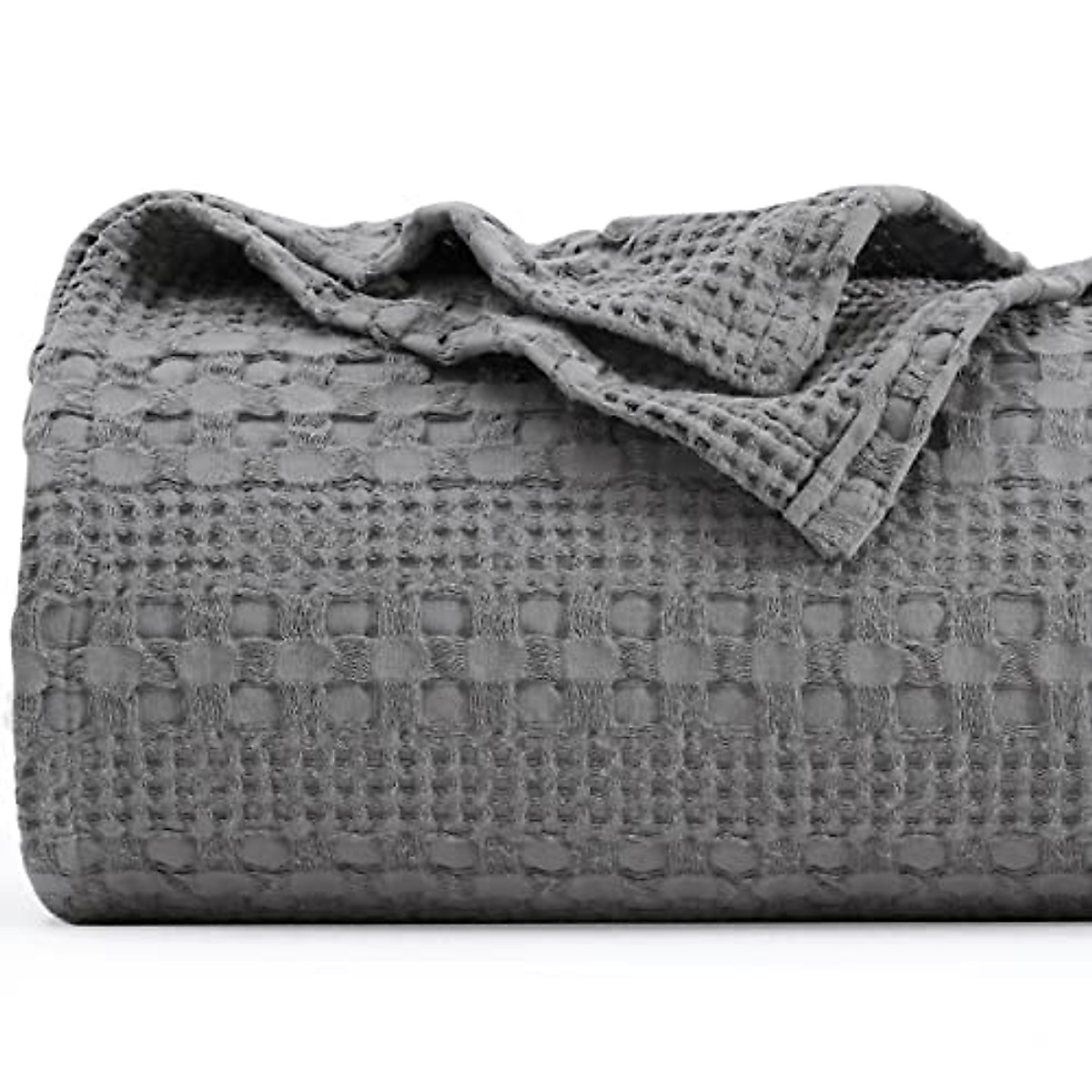PHF 100% Cotton Waffle Weave Blanket King Size - Washed Soft Lightweight Blanket for All Season - Breathable and Skin-Friendly Blanket for Couch Bed Sofa 108"x90" - Dark Grey
