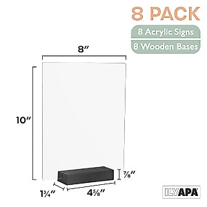 Ilyapa Acrylic Sign Holders with Wood Stands, 4 Pack - 8x10 Inch Blank Table Numbers Set for Wedding, Eye Catching Table Numbers for Wedding Reception