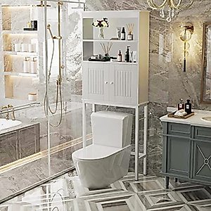 Yoluckea Over The Toilet Storage Cabinet, Bathroom Shelf Over Toilet, Bathroom Storage Cabinet Organizer for Home Bathroom (White2)