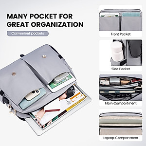 LOVEVOOK Laptop Bag for Women, 15.6 inch Large Capacity Computer Briefcase Sleeve Case, Messenger Shoulder Bag Office Business Work Purse Tote Bags for Women Travel Gifts, Black-grey