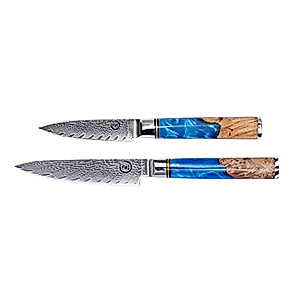 Fukep 3.5-inch Damascus Paring Knife + 5-inch Kitchen Utility Knife