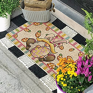 Artoid Mode Gnome Egg Carrots Easter Doormat, Seasonal Spring Summer Home Decor Low-Profile Switch Rug Door Mat Floor Mat for Indoor Outdoor 17x29 Inch