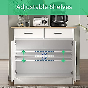 Cozy Castle Kitchen Buffet Storage Cabinet with Doors, Drawers and Flexible Shelf, Buffet Table Sideboard for Kitchen, Entryway, Dining Room,White