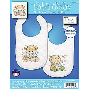 Tobin Bears Stamped for Cross Stitch Baby Bibs Kit 14" x 9"