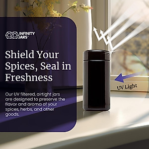 Infinity Jars Tall Screw top Jar, Black Glass Jar 100 Ml (3.3 fl oz) Ultraviolet Airtight Tall Jar Smell Proof, Refillable Container, For Long Term Storage Coffee, Tea, Dried Goods Jar For Kitchen