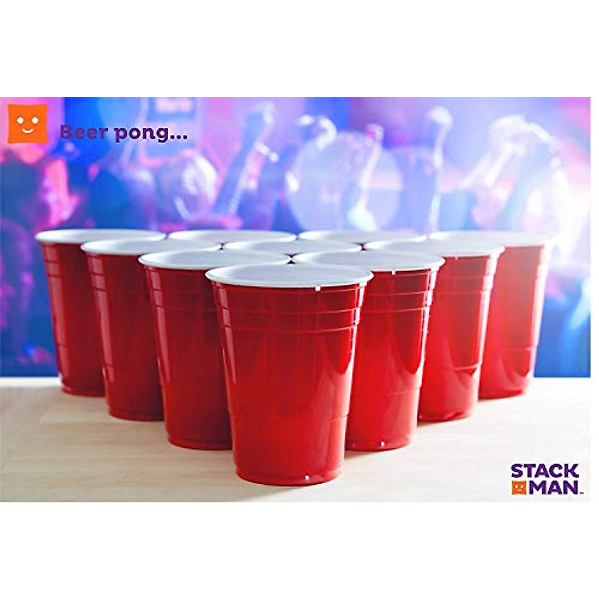 Red Cups - Party Cups - Disposable Plastic Cups [16 oz - 100 Pack] Fun & Durable Party Cups for Drinking & Playing - Bulk Case of 100 Cups, By Stack Man