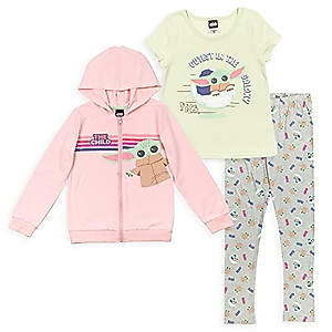 STAR WARS The Mandalorian Baby Yoda Little Girls Hoodie T-Shirt Legging Set Pink 7-8