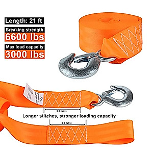 JCHL Boat Trailer Winch Strap with Hook Replacement, 2''x21' Heavy Duty Boat Winch Strap 6600lbs Capacity Boat Towing Equipment & Tie Downs for Boats, Trailer, Wave Runner, Towing Orange