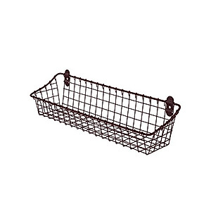 Spectrum Diversified Vintage Cabinet & Wall-Mounted Wall Basket for Storage & Organization, Rustic Farmhouse Decor, Sturdy Steel Wire Storage Bin, Medium, Bronze
