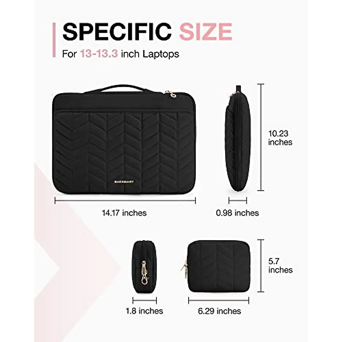 BAGSMART 13-14 inch Laptop Sleeve with Handle, Puffy Padded Laptop Case with Accessories Bag, MacBook Case Sleeve Fitted with MacBook Air Pro 13.3 inch 14 inch, Computer Sleeve Fitted with Dell,HP