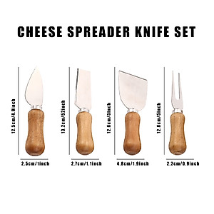 olelo 4 Pieces Cheese Knives Set Includes 4 Stainless Steel Cheese Slicer Cheese Cutter with Wooden Handle & 1 Wooden Magnetic Block Stand…