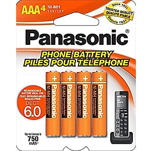 Panasonic Genuine HHR-4DPA/4B AAA NiMH Rechargeable Batteries for DECT Cordless Phones, 4 Pack