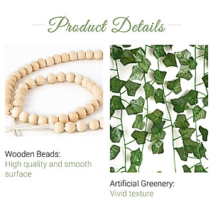 Mkono Hanging Fake Vines for Bedroom Wall Decor Artificial Plant Leaves with Wood Beads Set Indoor Greenery Ivy Garland for Living Room Apartment Christmas Wedding Party Teen Girl Room
