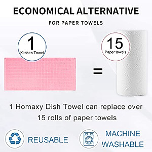 Homaxy 100% Cotton Terry Kitchen Towels(Pink, 13 x 28 inches), Checkered Designed, Soft and Super Absorbent Dish Towels, 4 Pack