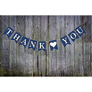 KUNGOON Thank You Banner,Premium Blue Wedding Bridal Shower,Thanksgiving Day Party Decorations,Engagement/Wedding Anniversary Party Decoration.