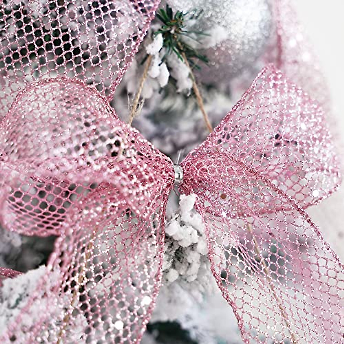 HUIHUANG Pink Glitter Wired Ribbon Web Mesh Ribbon Wired Metallic Sparkling Wire Edge Ribbon for Gift Wrapping Wreaths Making Christmas Tree Topper Bows Home Decor DIY Crafts -2.5" x 10 Yards