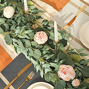 JUSTOYOU 5 Pack Fake Silver Dollar Eucalyptus Greenery Garland Plants, 6.5 Feet Artificial Eucalyptus Leaves Vines for Wedding Table Backdrop Arch Wall Decor Runner Doorways Decoration Indoor Outdoor