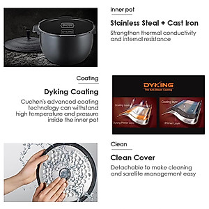 CUCHEN CRT-PQWK0340WUS | Induction Heating Pressure Rice Cooker 3 Cup (Uncooked) and Warmer (0.56 quarts): 3 person serving / per use | Thermo Guard | Auto Steam Clean | Voice Guide | Made in Korea | White