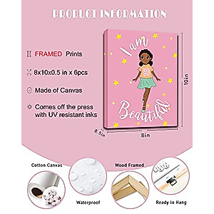 Girls Room Decor Black Girl Wall Painting Art Decor - Motivational Black Girl Posters - Inspirational Art Paint for Kids Teen Girls Room Wall Decorations (Framed, 8 x 10 Inch x 6pcs)