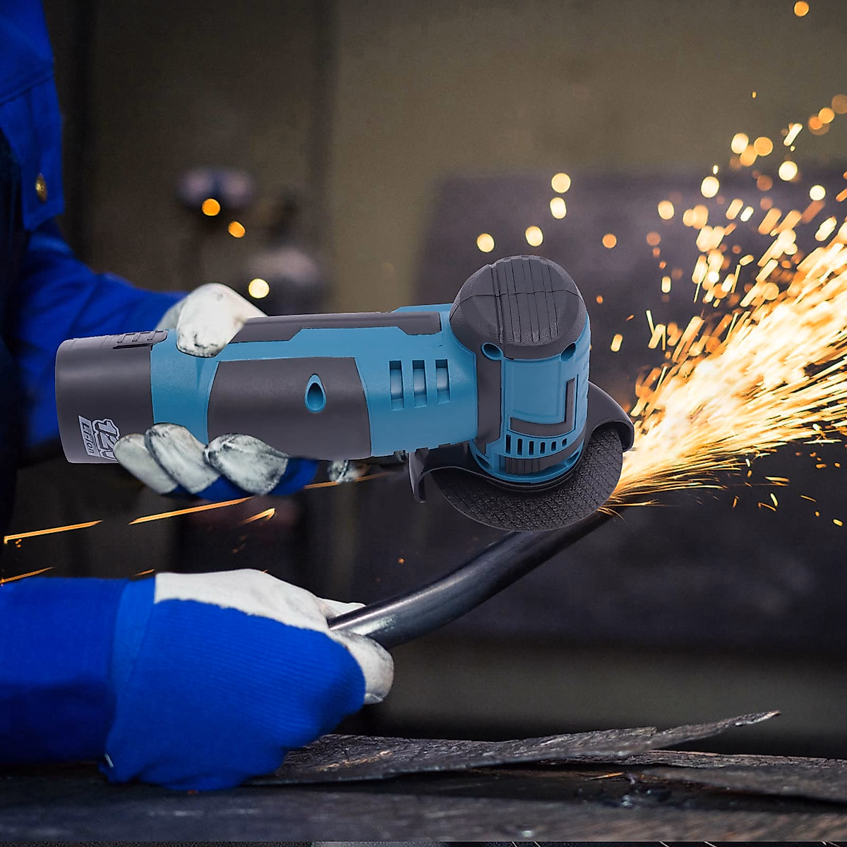 Mini Angle Grinder, Angle Grinder Tool Grinders Power Tools, Electric Metal Grinder 19500 RPM with 2pcs 12V 2000mAh Battery & 2pcs Discs, Non-Slip Handle for Metal, Wood