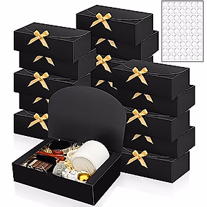 SWANGSA 16 Set Gift Boxes with Lids, 10.6''x8''x3'' Black Kraft Paper Gift Boxes For Presents, Bridesmaid Proposal Box with Ribbon and 70pcs Adhesive Dots,for Wedding, Packaging, Present, Birthday, Cupcake Boxes
