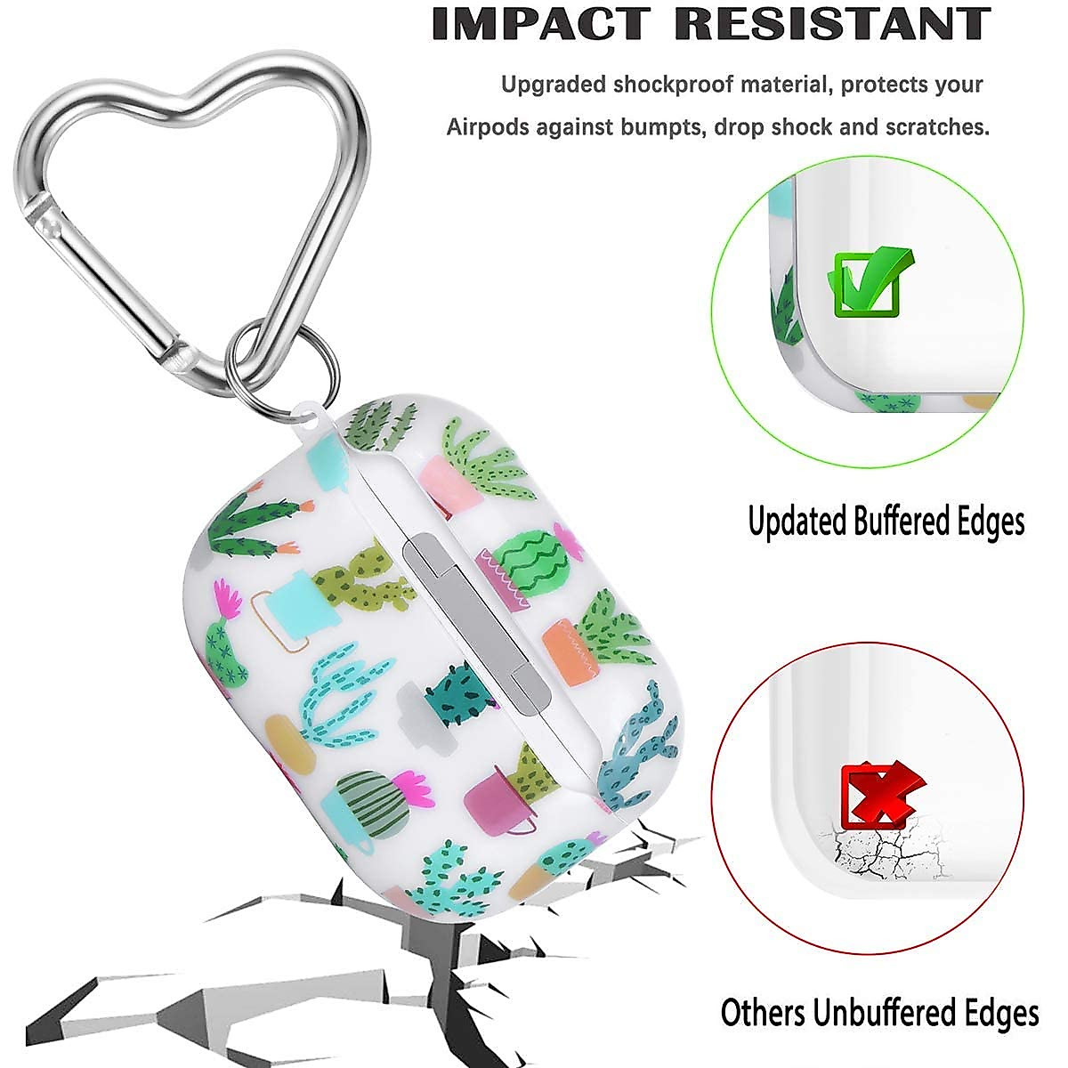 Olytop Airpods Pro Shock Case with Lock Black+Airpods Pro Protective Case Cactus