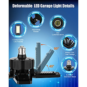 HAPYLUMI 120W LED Garage Light - 12000LM Garage Lights Ceiling Led with 4 Adjustable Panel Garage LED Lighting Screw in E26/E27 Bulb Socket 6500K LED Shop Light for Garage Basement Attic Barn