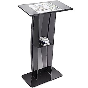 VEVOR Acrylic Podium, 47" Tall, Acrylic Podium Stand with Wide Reading Surface & Storage Shelf, Floor-Standing Clear Pulpits Acrylic for Church Office School, Black