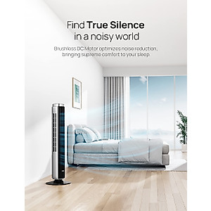 Dreo 42" Tower Fan for bedroom, 25 DB Quiet DC Bladeless Fans, 90° Oscillating Fan with Remote & Smart Tower Fans for Home, 90° Oscillating Fans for Indoors, 26ft/s Velocity Quiet