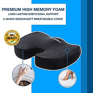 Swiftease Memory Foam Seat Cushion for Chair Long Sitting Hours Office Desk Car Chair Butt Pillow Body Travel Wheelchair Premium Gaming School Pain Relief and Travel Carrying Bag Included