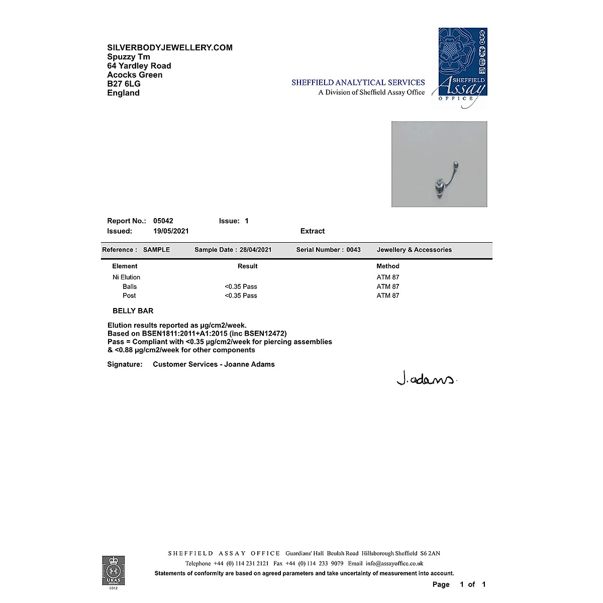 Bodytrend Initial Dangle Belly Button Rings with CZ Crystals in Silver Letters A to Z - British Standard - Certified by Sheffield Assay Office