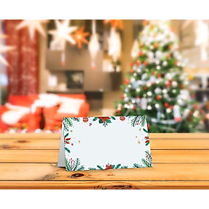 Table Place Card, Christmas Themed Tent Style Cards, Pack of 25 Half-Fold Reception Place Card, Perfect for Christmas Party, Wedding, Bridal &amp; Baby Shower, Birthday, Banquet and Special Events A16