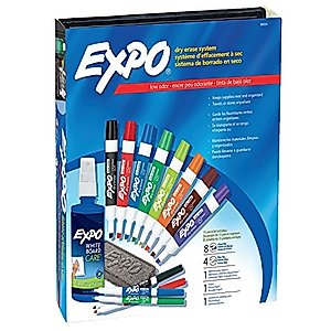 EXPO Dry Erase Marker Kit with 12 Fine & Chisel Tip Markers, Eraser & Spray Cleaner, 14-Piece Set