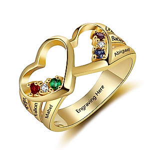 Personalized 6 Simulated Birthstones Rings for Grandmother Mothers Rings Anniversary Rings for Women (gold, 9)
