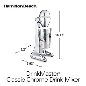 Hamilton Beach DrinkMaster Electric Drink Mixer, Restaurant-Quality Retro Milkshake Maker & Milk Frother, 2 Speeds, Extra-Large 28 oz. Stainless Steel Cup, Classic Chrome