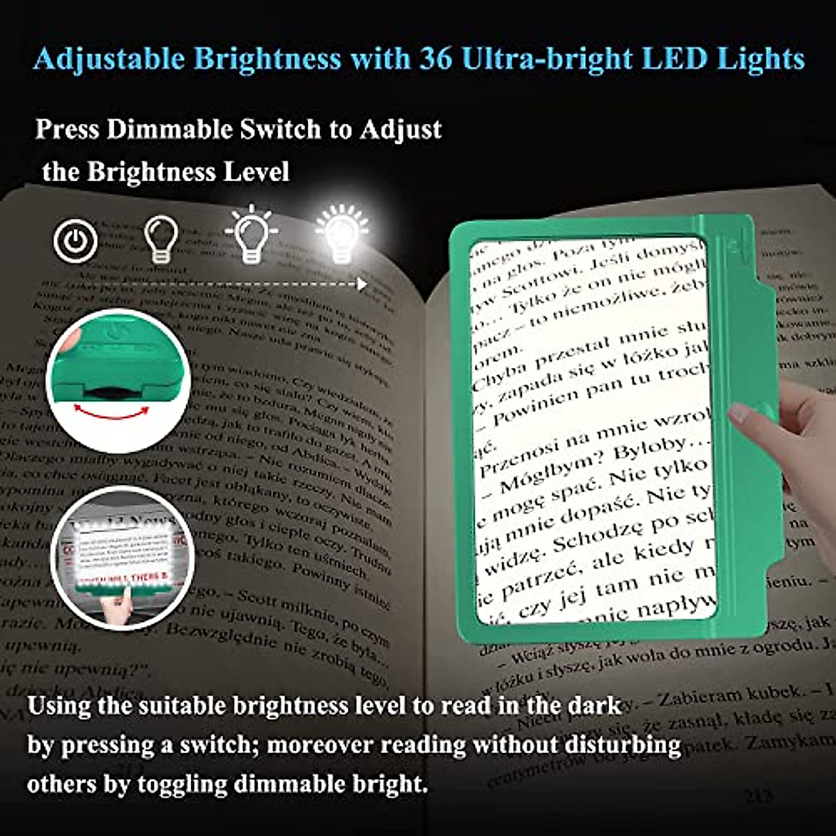 4X Magnifying Glass with 36 Adjustable LED Lights Provide Full-Page Viewing Area Evenly Lit Perfect for Low Vision Person and Seniors （Green）