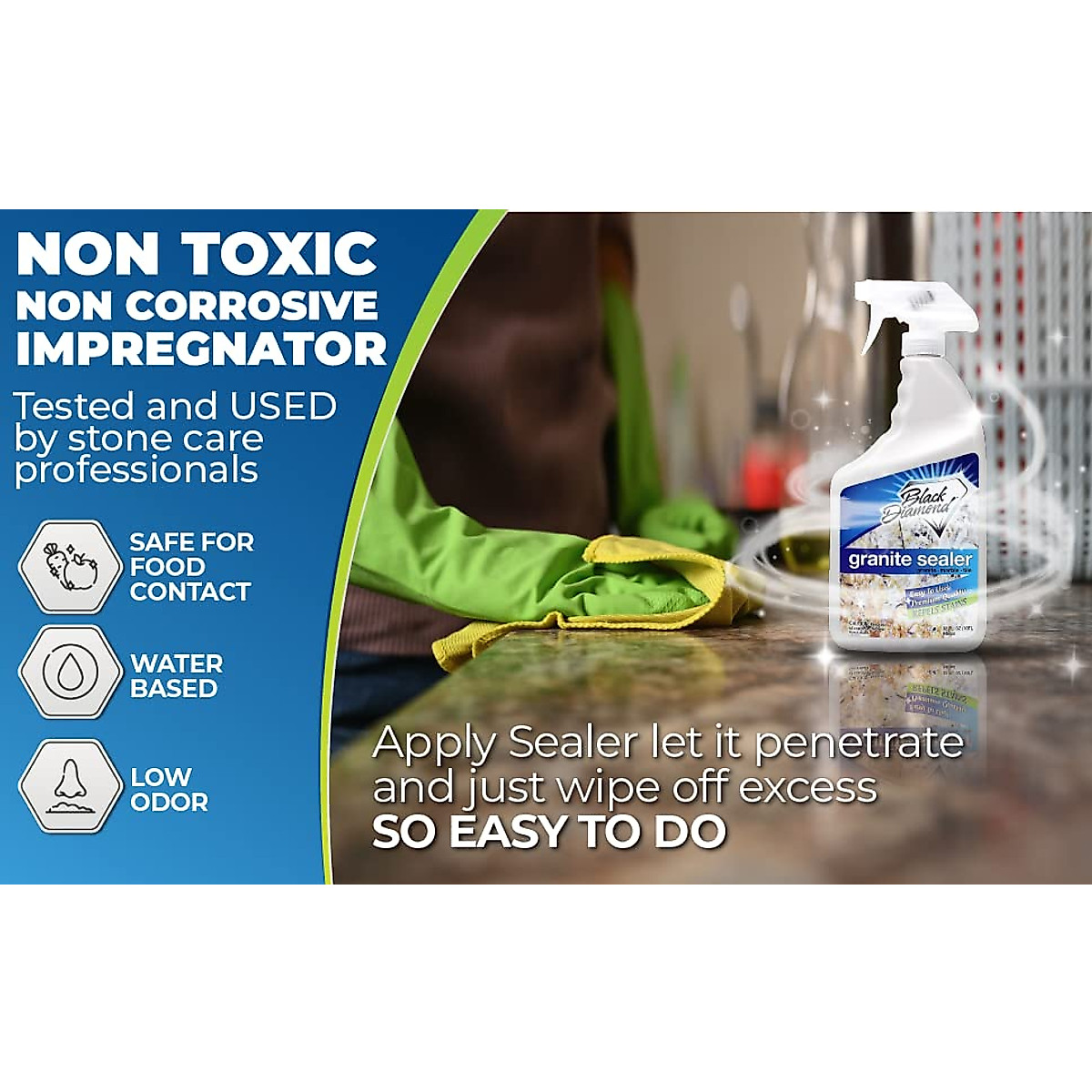 Black Diamond Stoneworks Granite Sealer to Seal and Protect (Pint) and USDA Certified BioBased Granite Cleaner (Quart) Bundle. Use on Granite, Quartz, Marble, Countertops.