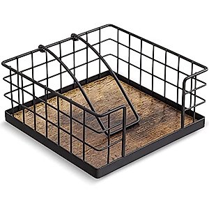 Honiter Napkin Holder, Farmhouse Flat Napkin Holder with Weighted Arm, Wooden Napkin Holders for Paper Napkins, Square Napkin Dispenser for Countertop, Cocktail Napkin Holder for Kitchen, Dining Room