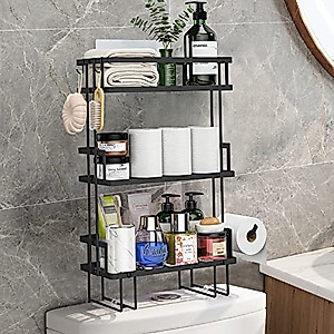 Bathroom Organizer Counter Shelf, Over The Toilet Storage, 3-Tier Bathroom Organizer Shelves, Multifunctional Toilet Rack,No Drilling Space Saver with Wall Mounting Design