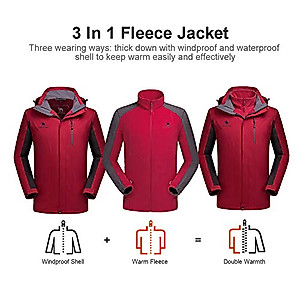 CAMEL CROWN Men’s Ski Jacket 3 in 1 Waterproof Winter Jacket Snow Jacket Windproof Hooded with Inner Warm Fleece Coat