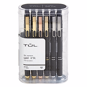 TUL® GL Series Retractable Gel Pens, Medium Point, 0.7 mm, Black Barrel, Black Ink, Pack Of 12 Pens