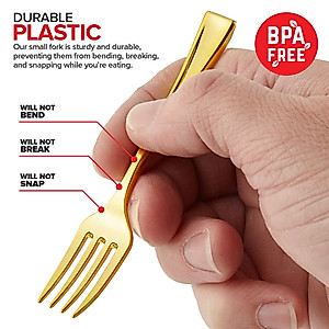 Gold Mini Forks 4 Inch (80-Count) Disposable Plastic Appetizer Fork for Cocktail Hour, Dessert Cups, Small Food Samples, Tiny Appetizers, Charcuterie Board, Wedding Reception