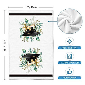 Artoid Mode Congrats Eucalyptus Leaves Diploma Cap Fingertip Towel, 18x26 Inch Soft Absorbent Graduation Party Hand Towel for Kitchen Decoration