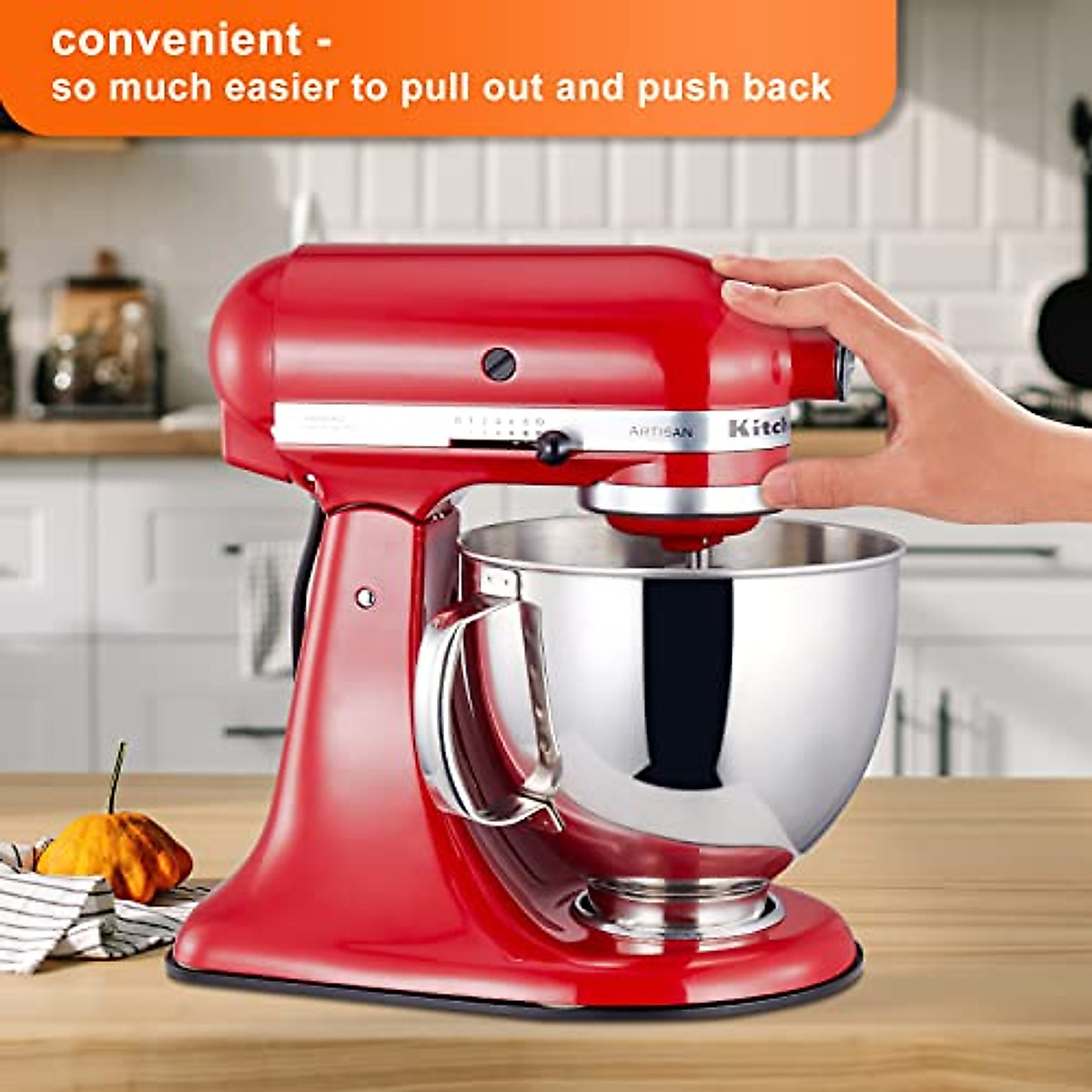 Metal Mixer Slider Mat Combined with Teflon Self Stick Sliding Sliders for Kitchenaid 4.5-5Qt Tilt-head Stand Mixer, Countertop Storage Mover Caddy Compatible with 4.5-5Qt Stand Mixer Artisan Classic